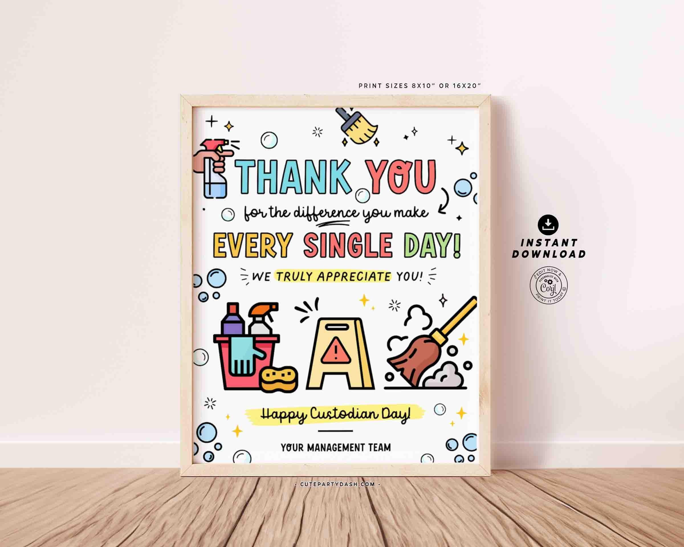 Custodian Appreciation Day Sign: School Staff Gift (digital Download ...