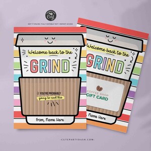 Editable Welcome Back to the Grind School Teacher Gift Card Holder ...