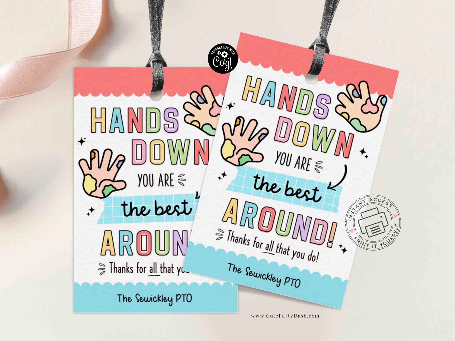 Editable Hands Down You Are the Best Around Gift Tag - Etsy