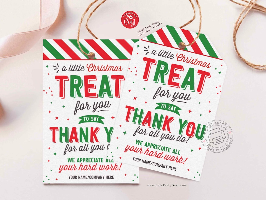 Christmas Treat Thank You Tag, Holiday Appreciation Gift Tags Christmas ...