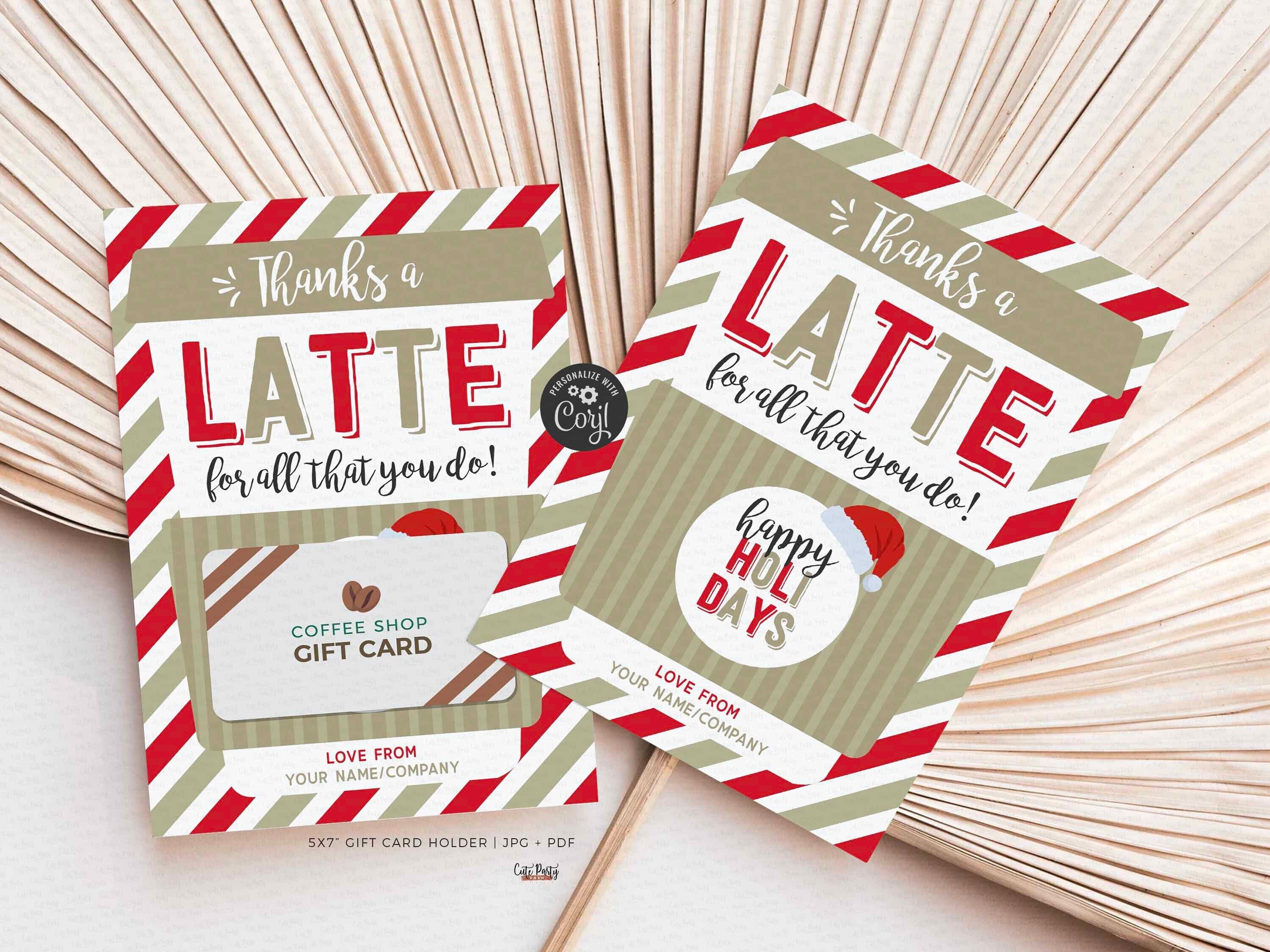 Editable Christmas Thanks a Latte Christmas Coffee Gift Card - Etsy