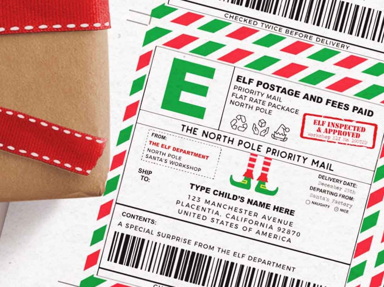 Editable Elf North Pole Shipping Labels: Santa Mail (instant Download ...