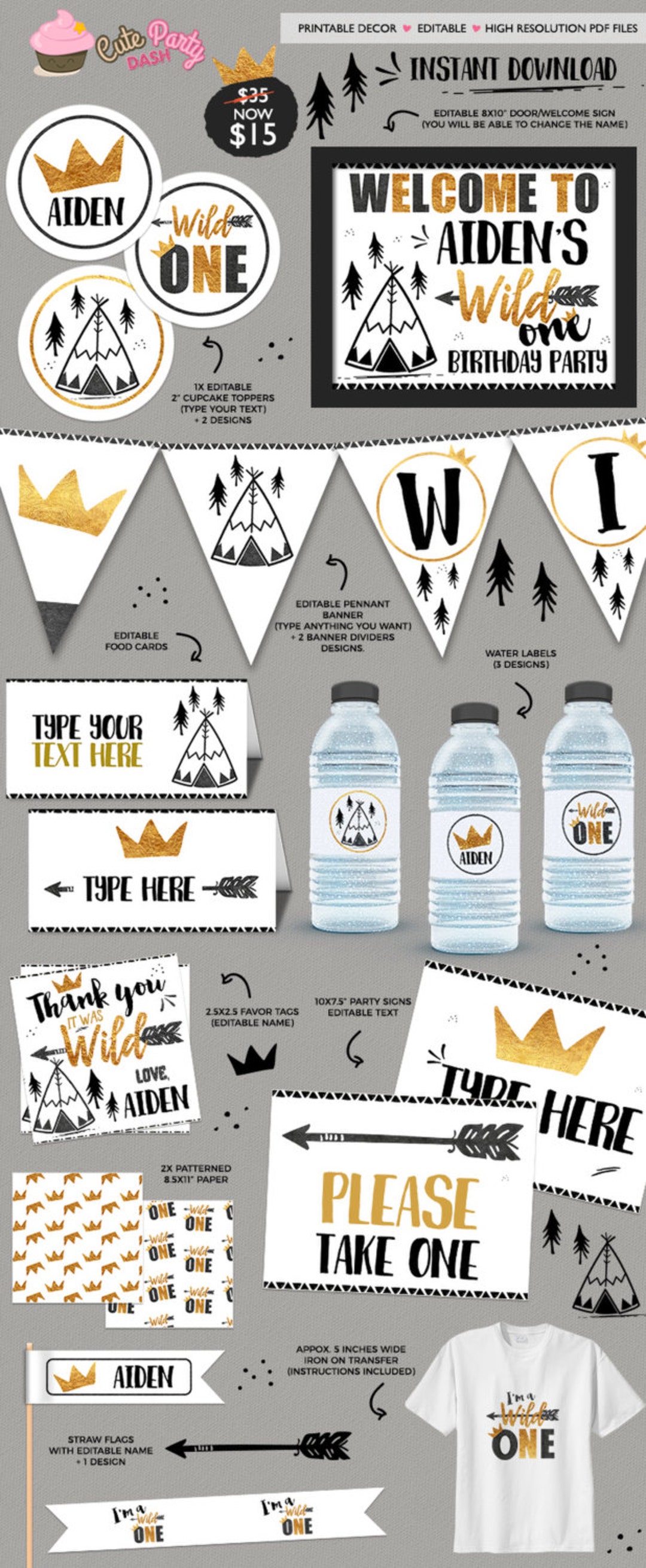 INSTANT DOWNLOAD - EDITABLE Wild One Birthday Decorations Wild One ...