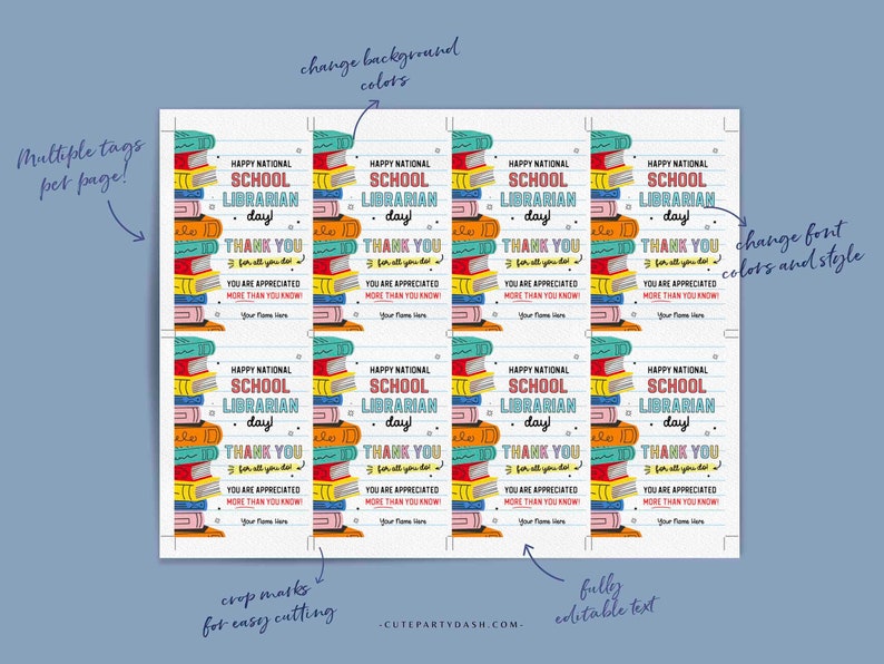 School Librarian Appreciation Gift Tag Printable Editable - Etsy