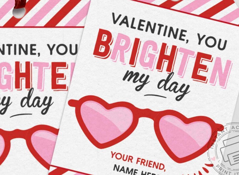 EDITABLE Heart Sunglasses Valentine's Day Tag Non-candy - Etsy