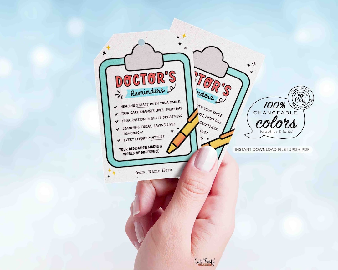 Doctor's Day Gift Tags: Editable Appreciation Printable (instant ...