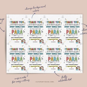 Paraprofessionals Day Gift Tags Printable INSTANT DOWNLOAD Editable ...
