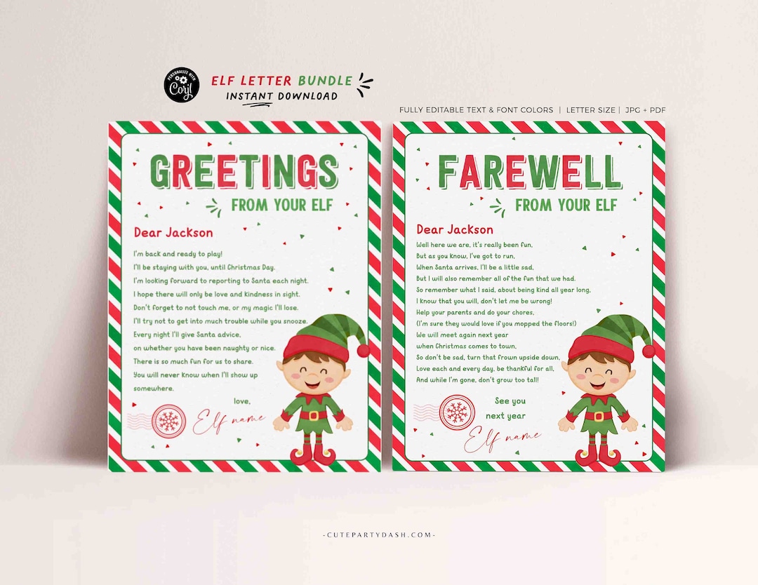 Elf I'm Back Letter From Elf Bundle INSTANT DOWNLOAD Hello Letter From ...