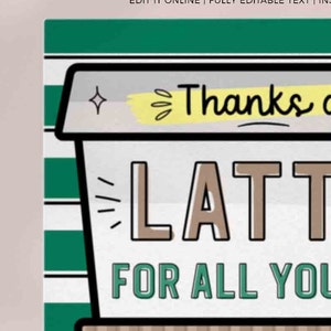 Thanks a Latte Gift Card Holder Coffee Thank You Teacher Card Template ...