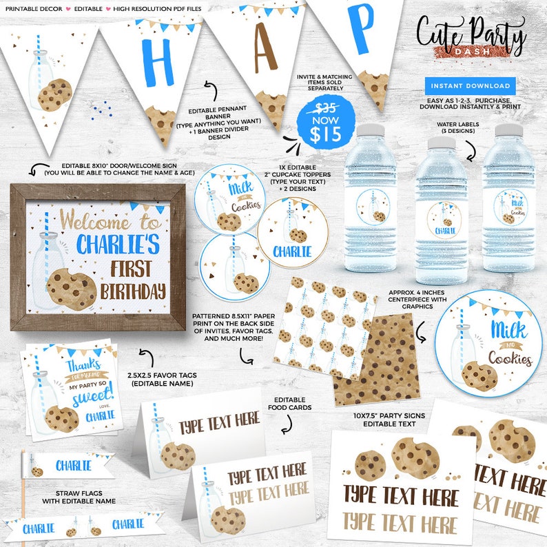 INSTANT DOWNLOAD EDITABLE Milk and Cookies Invitations Boy - Etsy