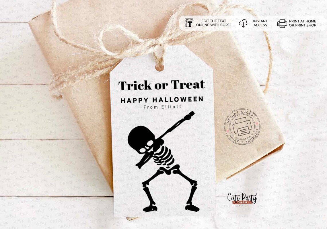 EDITABLE Halloween Minimalist Trick or Treat Gift Tag Dabbing - Etsy