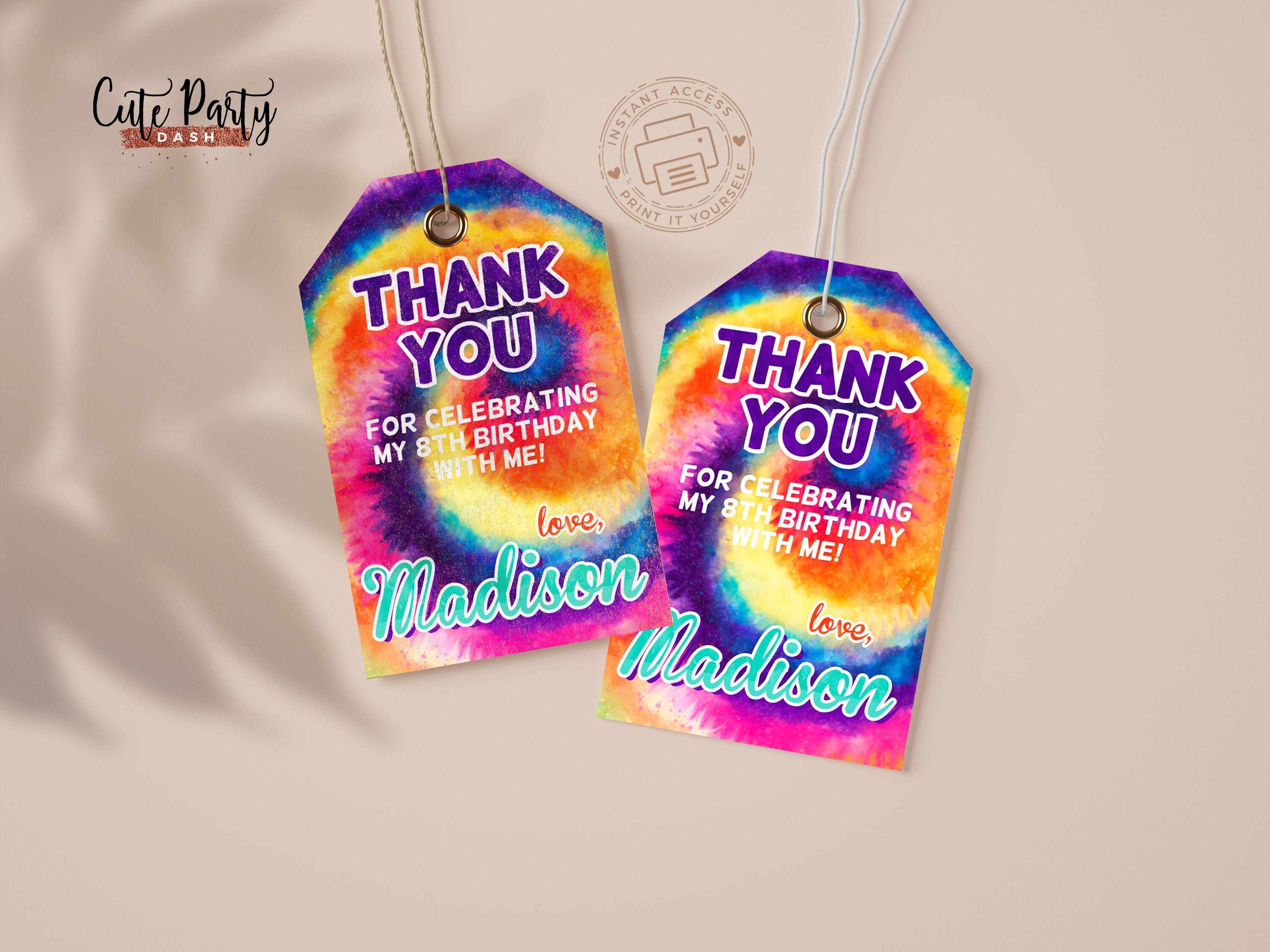 INSTANT DOWNLOAD EDITABLE Tie Dye Birthday Favor Tags Rainbow - Etsy