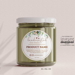 Greenery Round Product Label Editable Template, INSTANT DOWNLOAD, Add ...