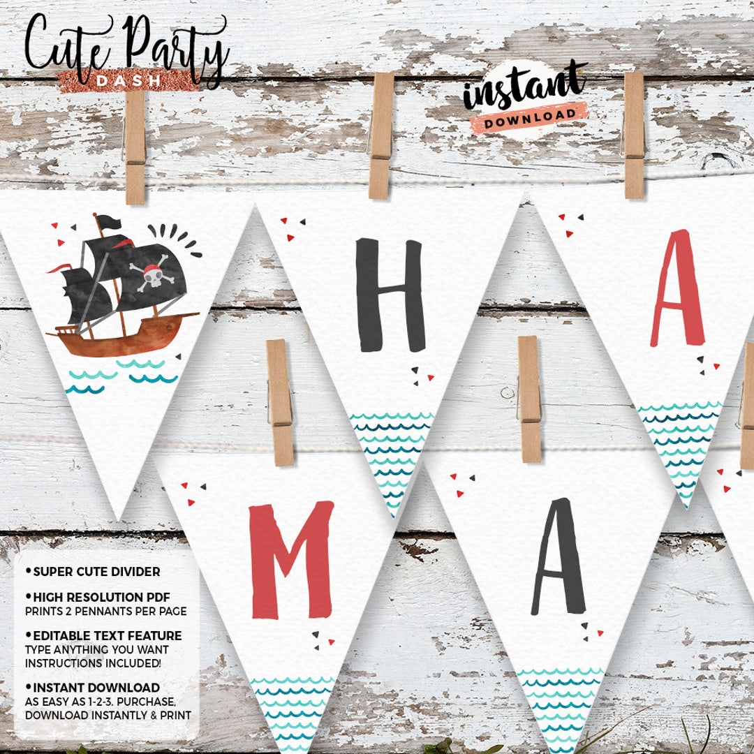 Editable Pirate Birthday Banner: Printable Party Decoration (instant ...