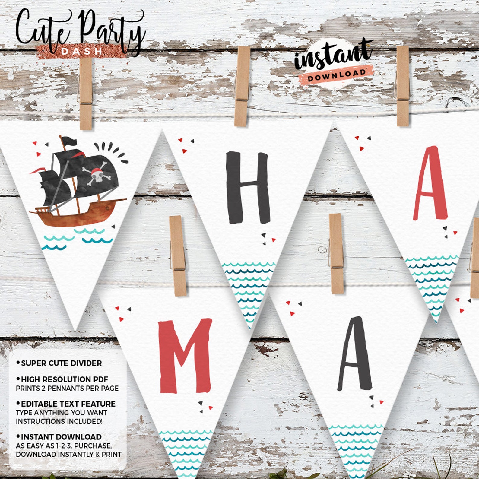INSTANT DOWNLOAD EDITABLE Pirate Birthday Wall Banner Pirate - Etsy