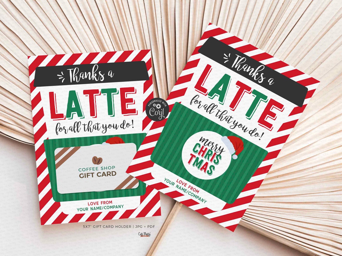 Editable Christmas Thanks a Latte Christmas Coffee Gift Card - Etsy