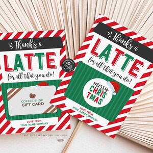 Editable Christmas Thanks a Latte Christmas Coffee Gift Card Holder ...