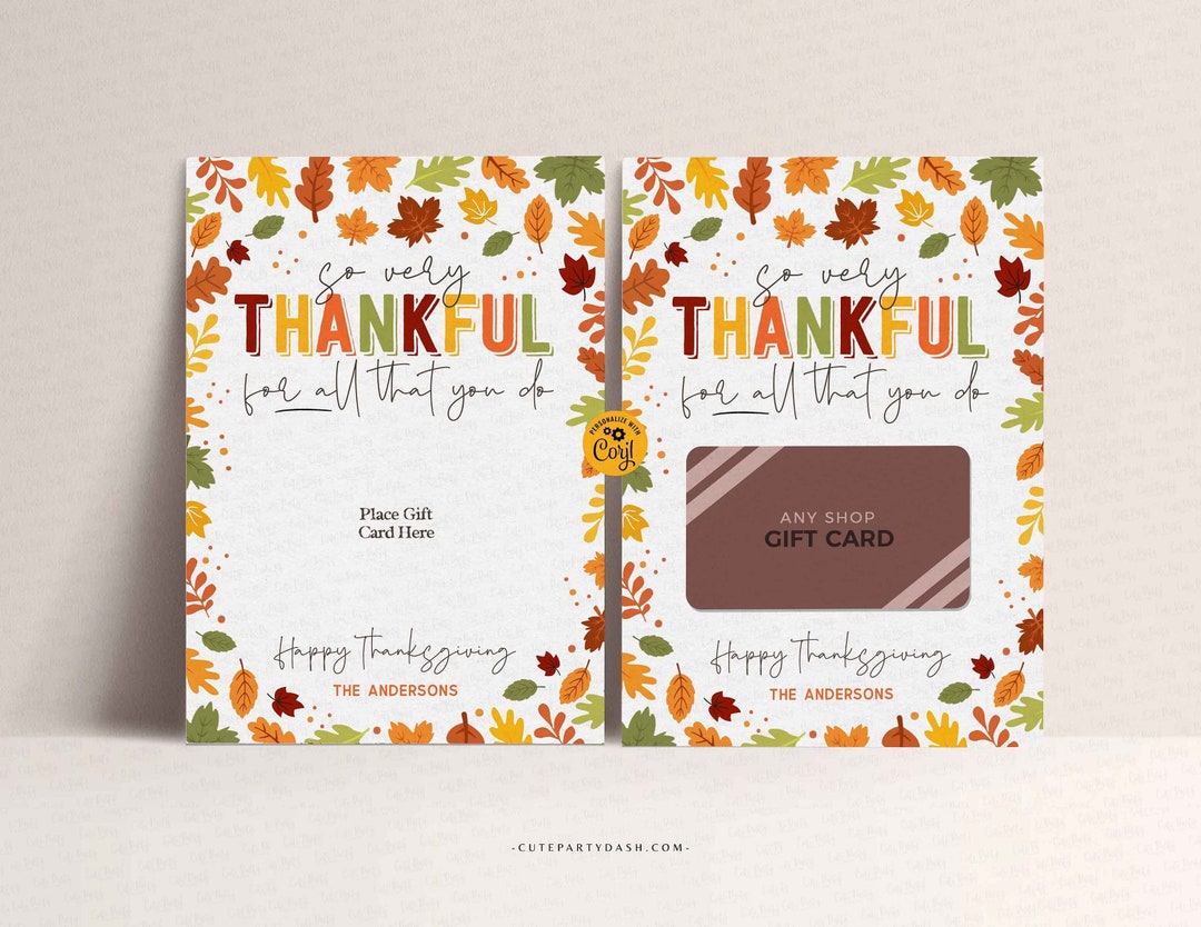 Thanksgiving so Very Thankful for You Gift Card Holder Template ...
