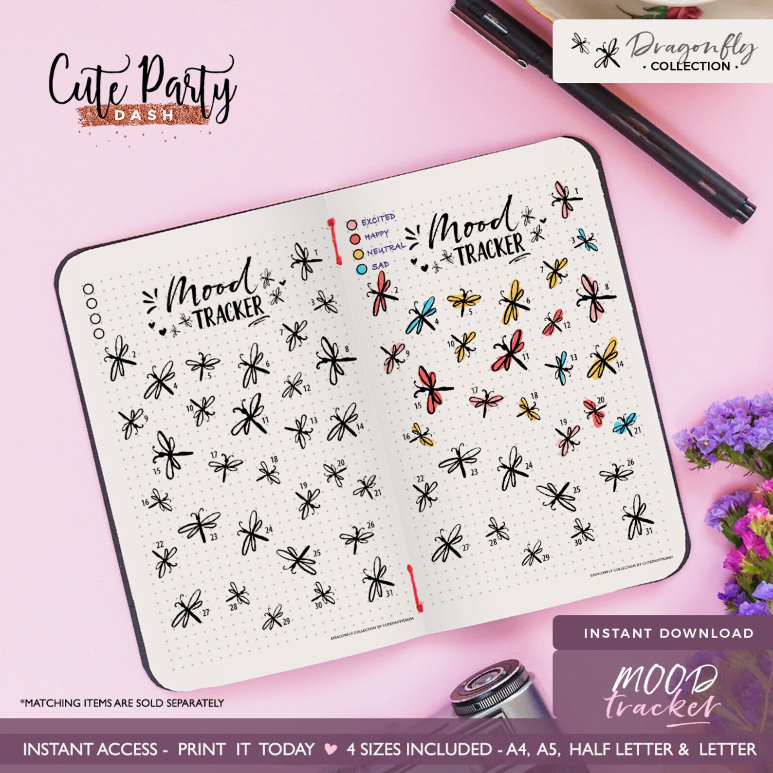 INSTANT DOWNLOAD Dragonfly Bullet Journal Printable Habit - Etsy Nederland