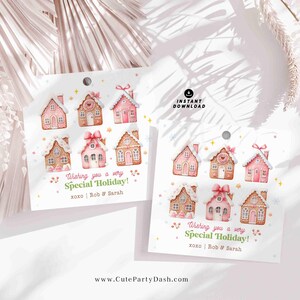 Pink Gingerbread House Gift Tag INSTANT DOWNLOAD Sweet Christmas Favor ...