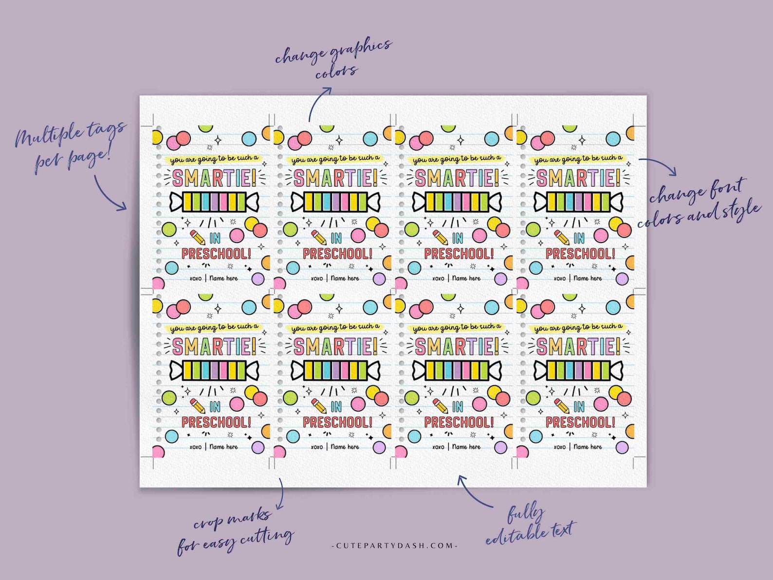 First Day of School Candy Tag: Editable Smartie Treat (digital Download ...
