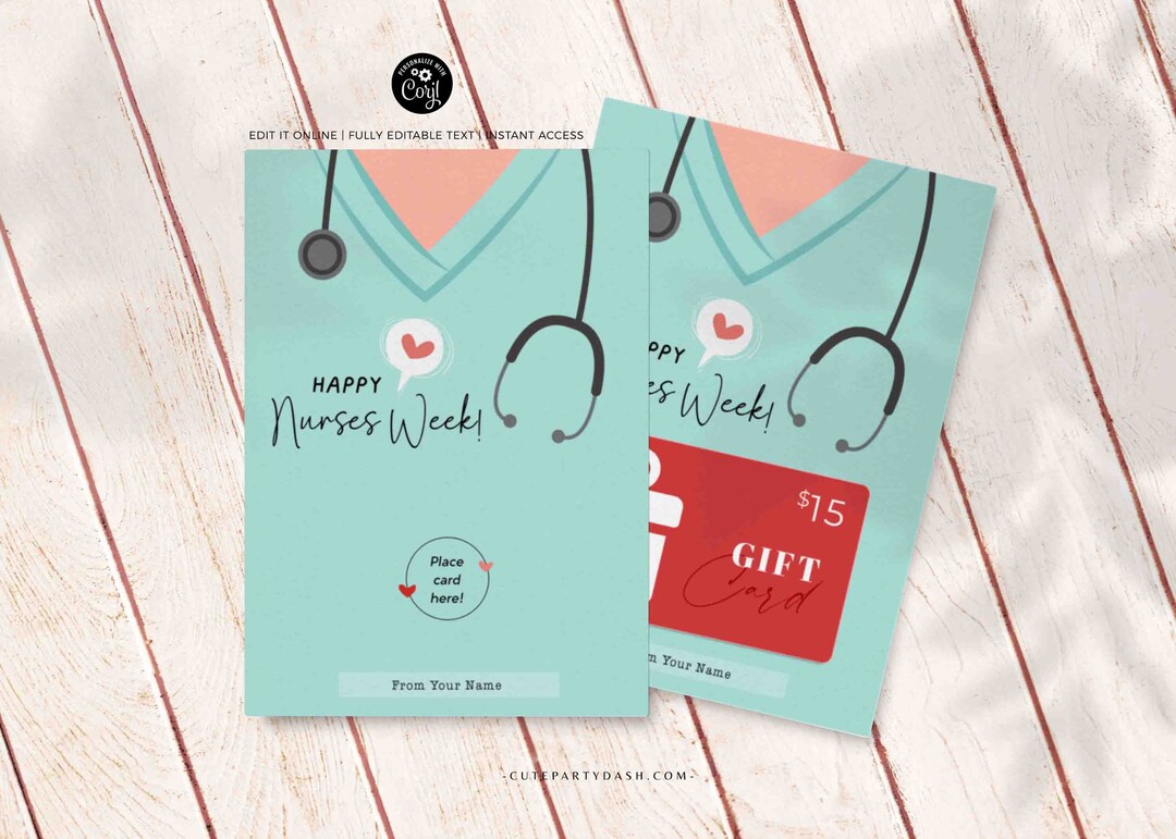 Nurses Week Gift Card Holder Printable INSTANT DOWNLOAD Editable Coffee ...