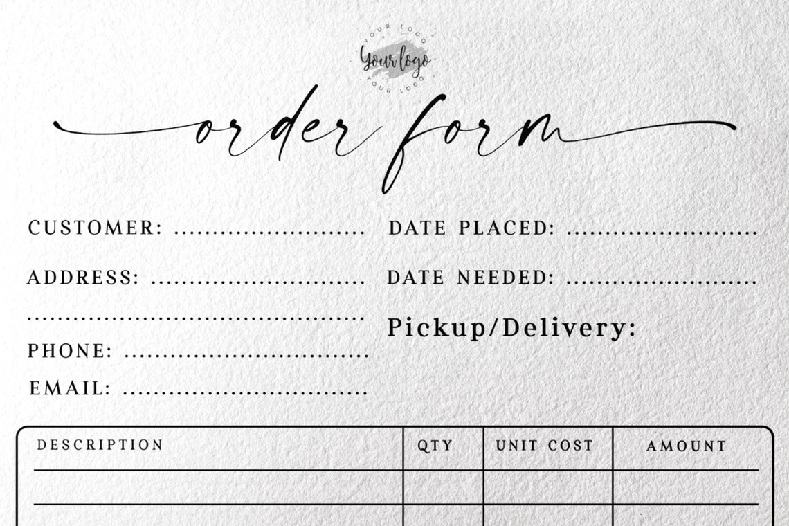 Modern Calligraphy Order Form Template INSTANT DOWNLOAD - Etsy