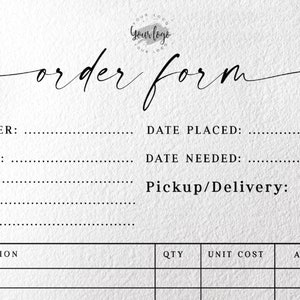 Modern Calligraphy Order Form Template: Editable Small Business Form ...