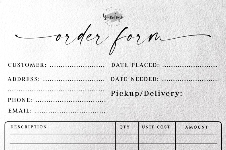 Modern Calligraphy Order Form Template INSTANT DOWNLOAD - Etsy