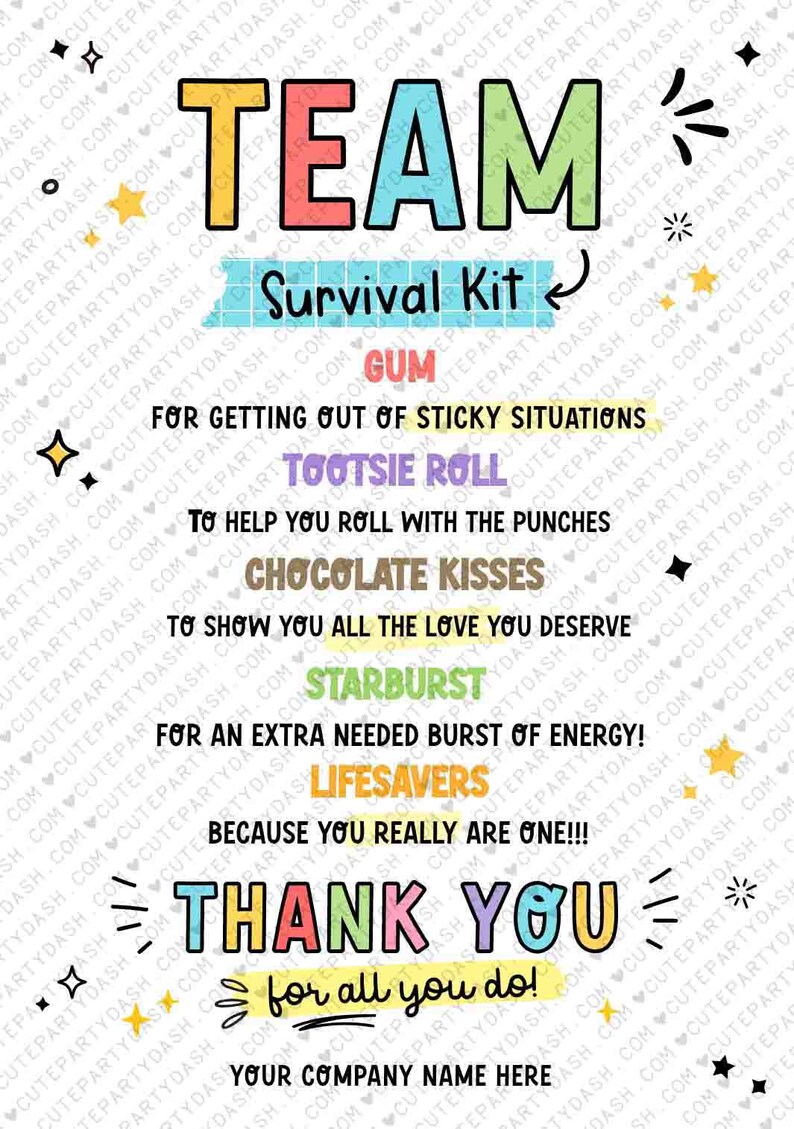 Team Survival Kit Tag: Editable Employee Appreciation Gift (digital ...