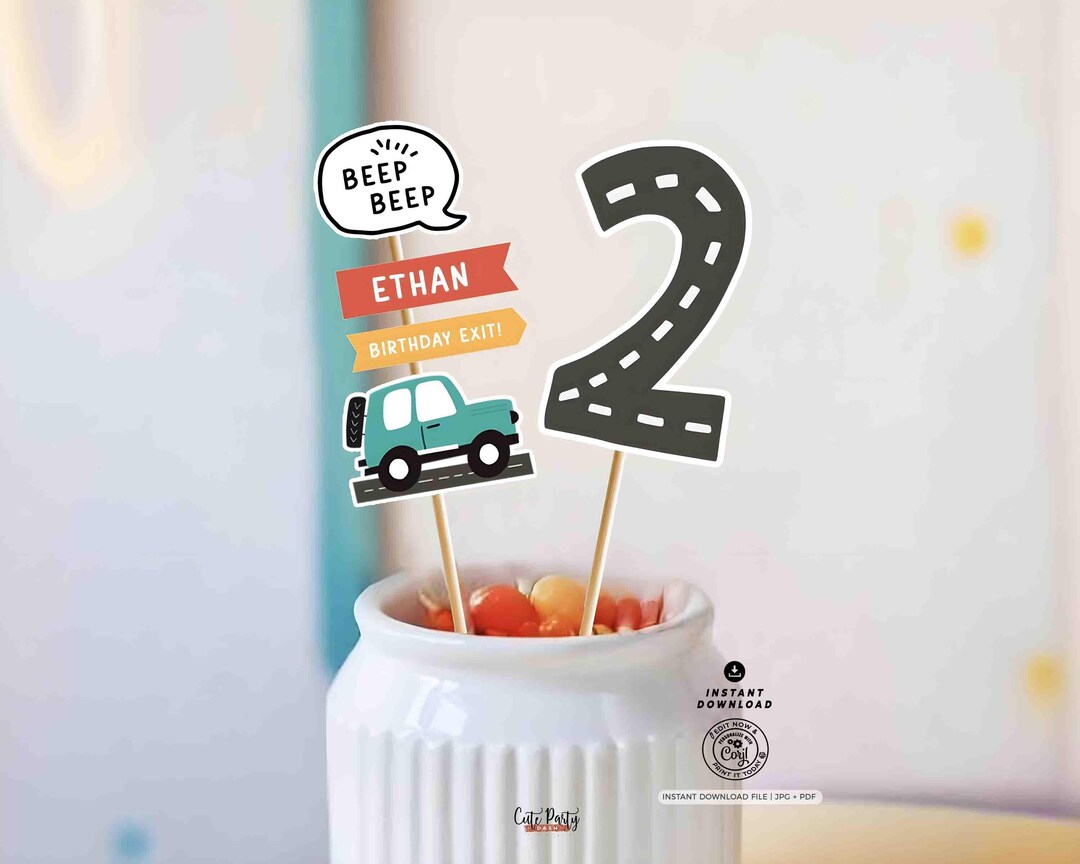 Editable Transportation Birthday Cake Topper: Cars & Truck Theme ...