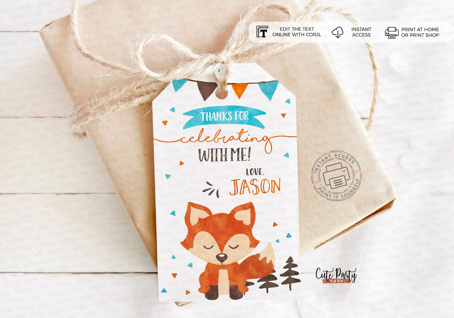 Editable Fox Birthday Favor Tags Woodland Fox Birthday Thank - Etsy
