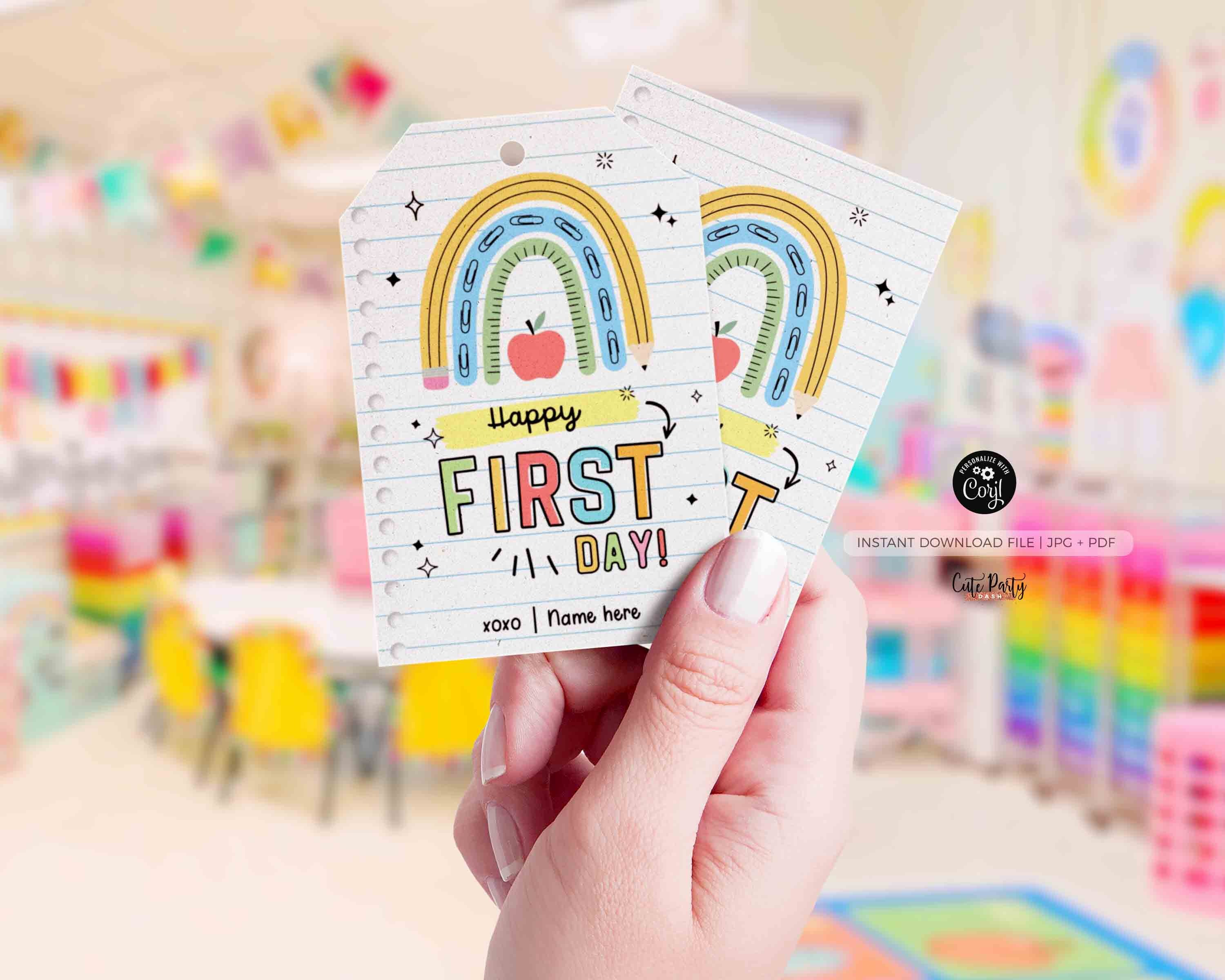 Editable First Day of School Gift Tag: Rainbow Design (instant Download ...