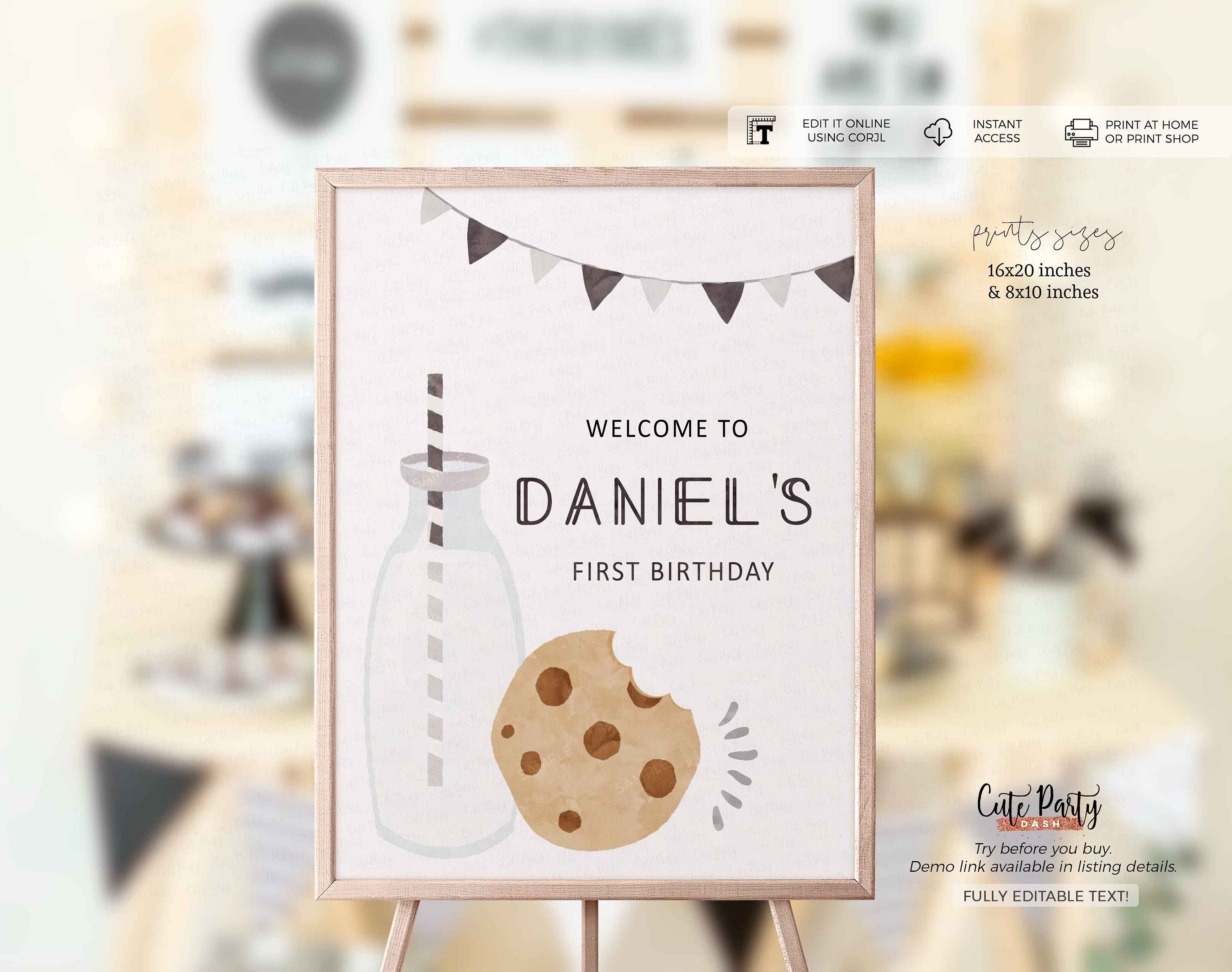 Milk & Cookies Birthday Chip Can Label: Editable Party Favor (digital ...