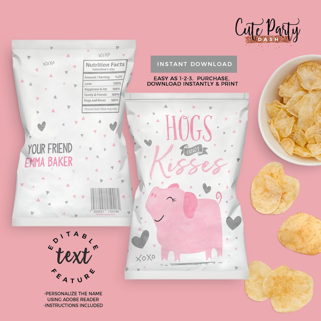INSTANT DOWNLOAD EDITABLE Valentine's Day Chip Bag Hogs and Kisses ...