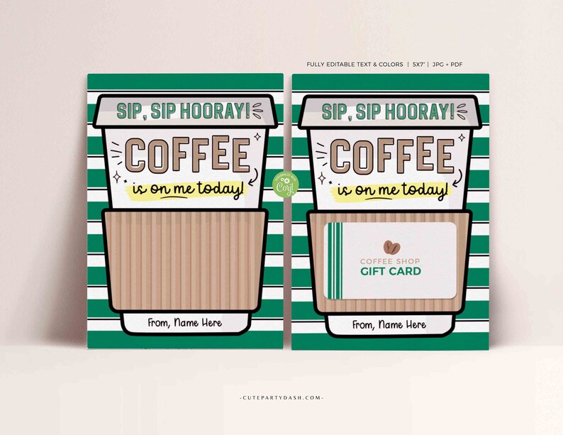 Editable Sip Sip Hooray Coffee Gift Card Holder Template - Etsy