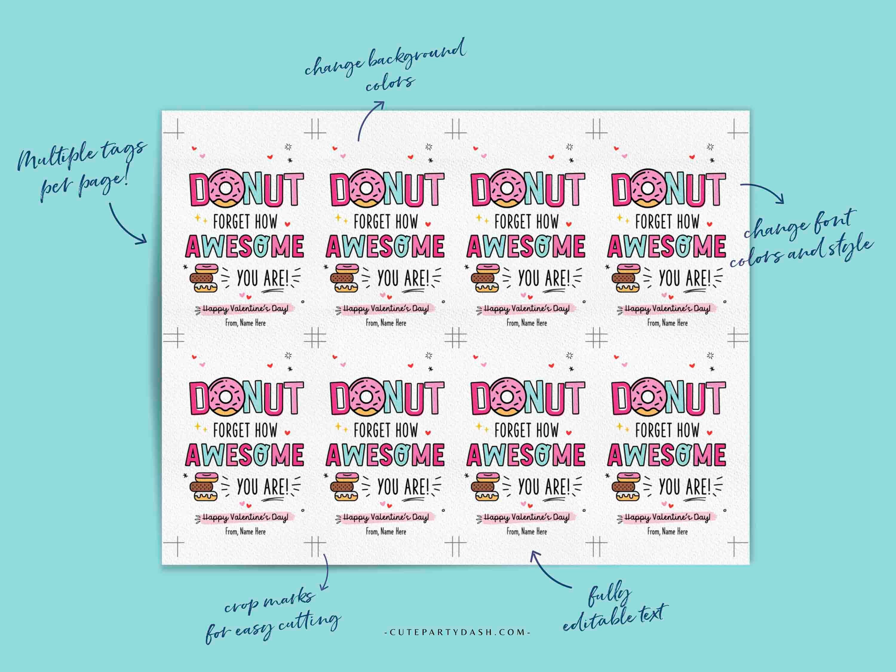 Donut Valentine's Day Gift Tags, Punny Classroom Treats (digital ...