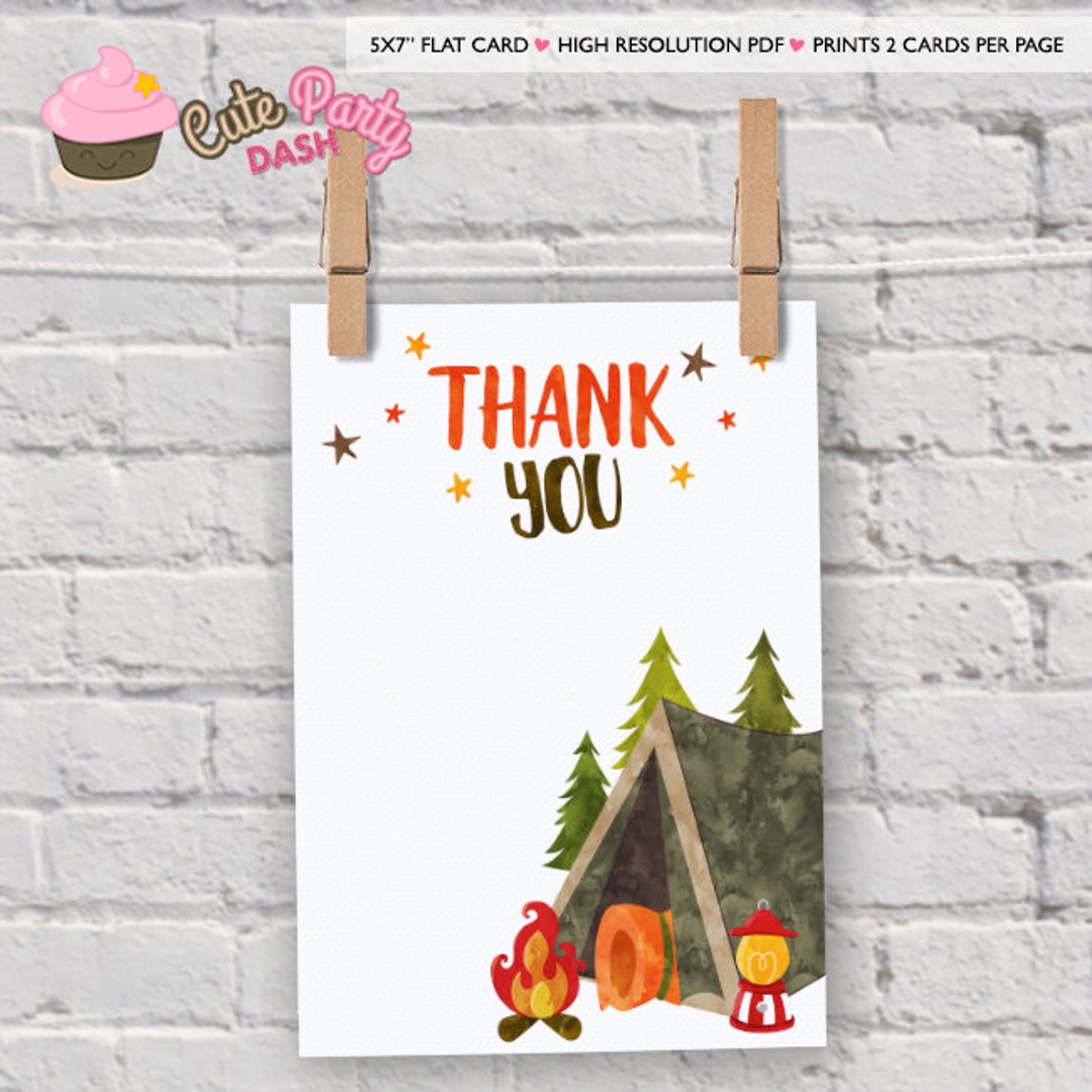 INSTANT DOWNLOAD - Camping Birthday Camp Out Thank You Card Camping ...