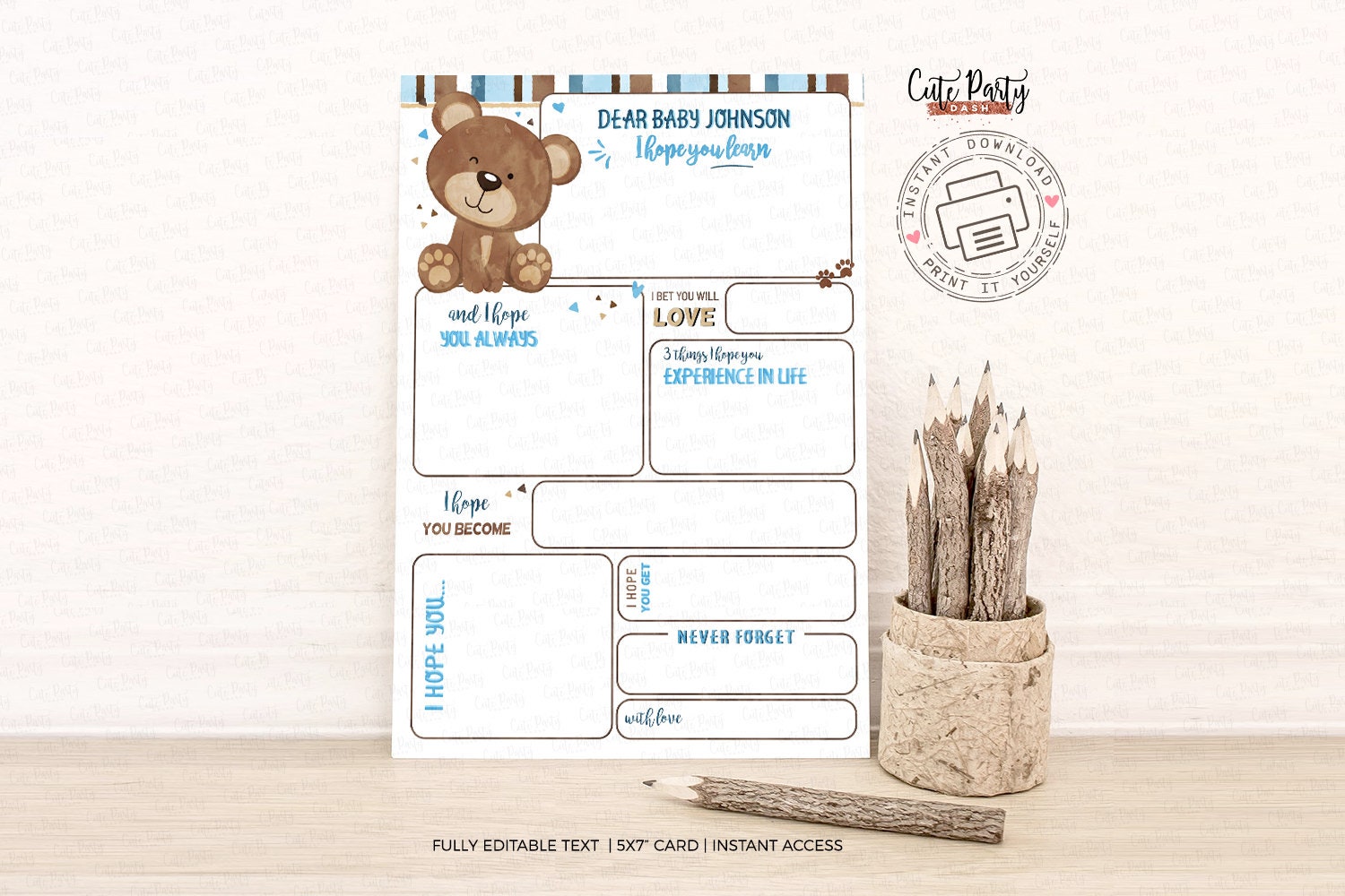 Editable Little Bear Baby Shower Wishes for Baby Cards Teddy - Etsy