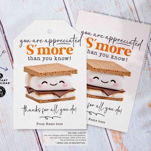 Editable S'more Appreciation Gift Tag Printable INSTANT DOWNLOAD ...