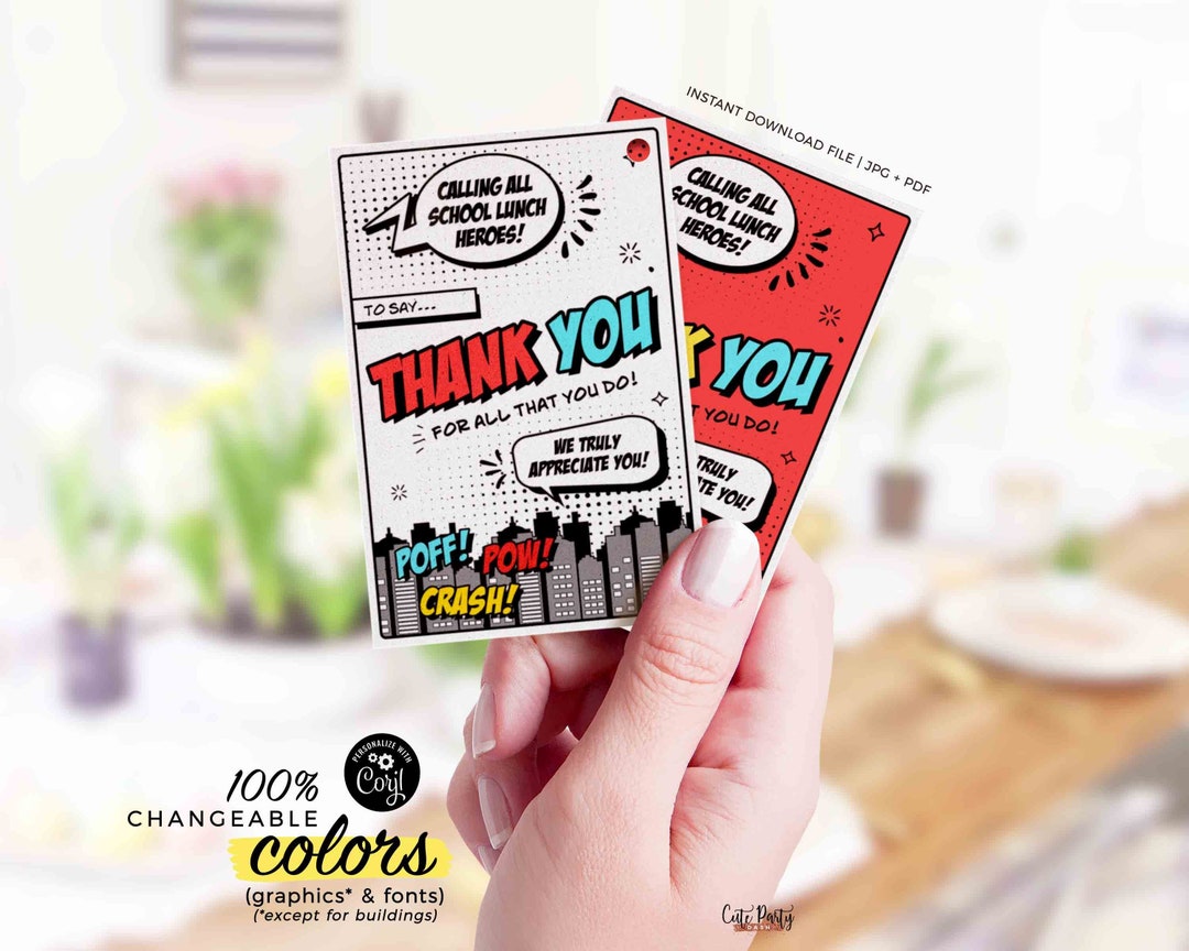 School Lunch Hero Day Appreciation Gift Tag Printable Lunch Hero ...