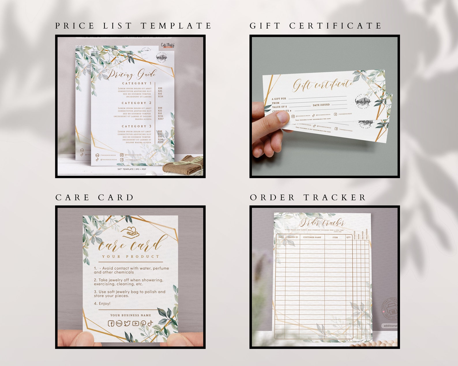 INSTANT DOWNLOAD Printable Greenery Business Templates Bundle - Etsy