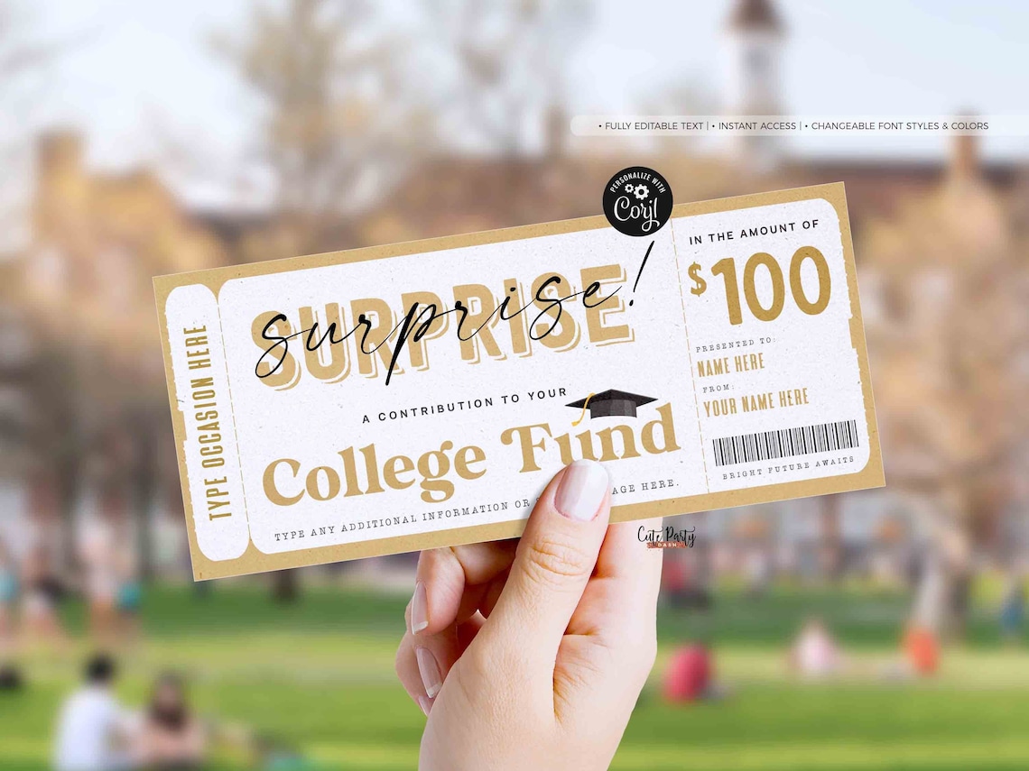 EDITABLE Birthday Gift College Fund Template Any Amount Gift - Etsy