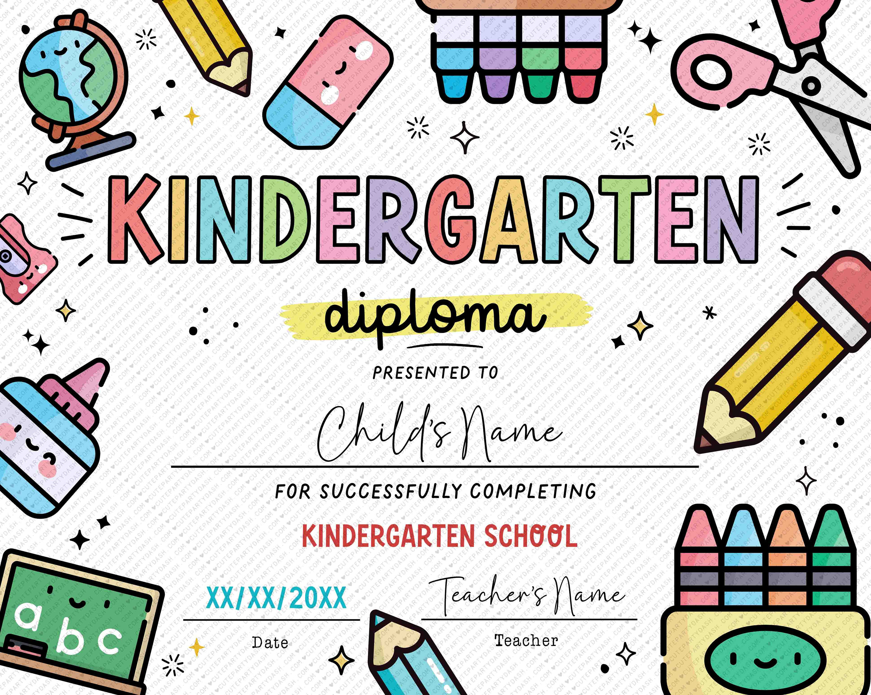 Kindergarten Graduation Diploma Printable INSTANT DOWNLOAD Elementary ...