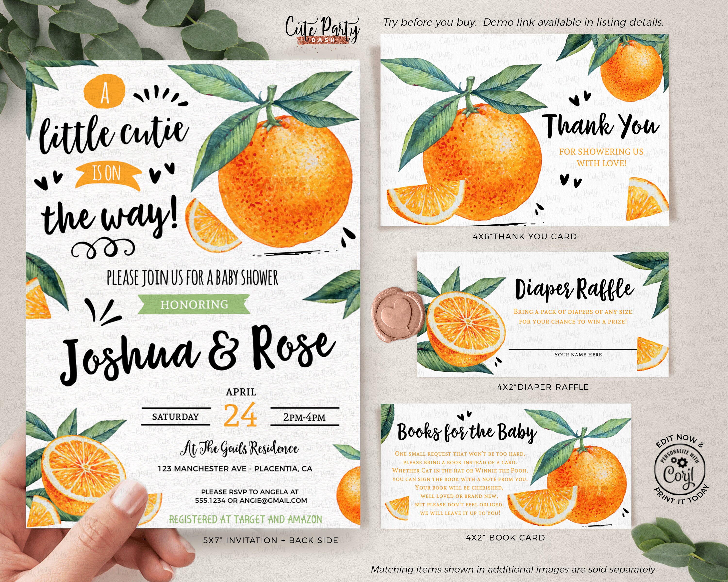 Instant Download Template 4x6 Card Editable Orange Gender Neutral Card ...