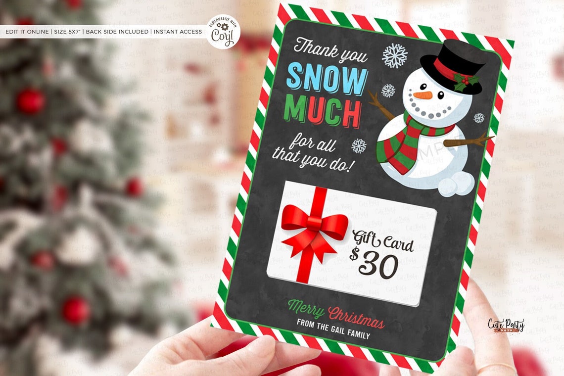 Editable Christmas Thank You Snow Much Gift Card Holder | Etsy