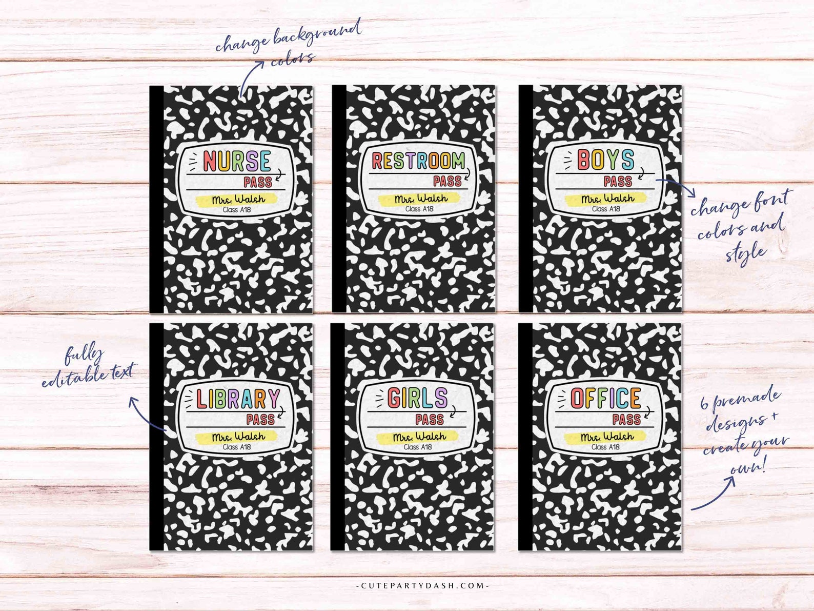 Editable Composition Book Hall Pass Template (digital Download) - Etsy