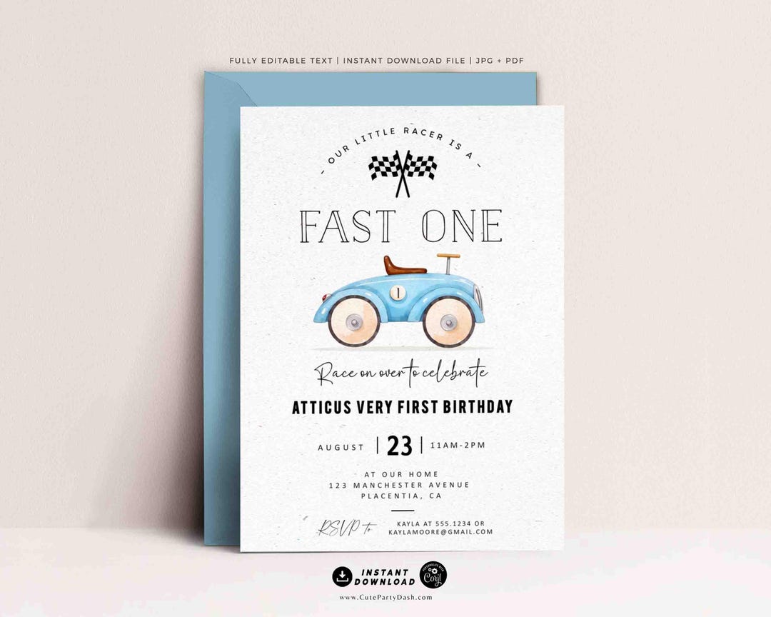 Fast One Birthday Invitation Printable INSTANT DOWNLOAD, EDITABLE ...