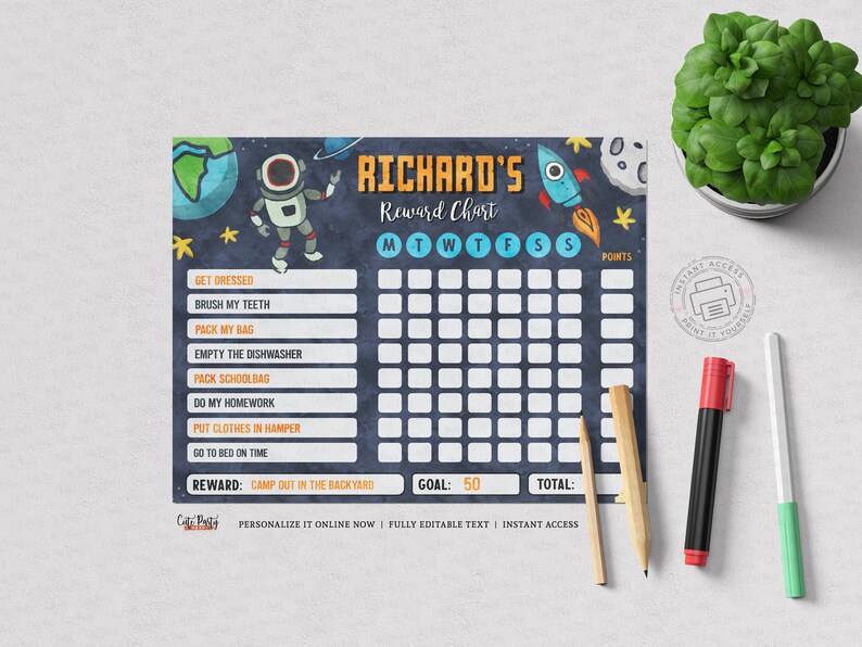 Editable Space Reward Chart for Kids Printable Astronaut - Etsy