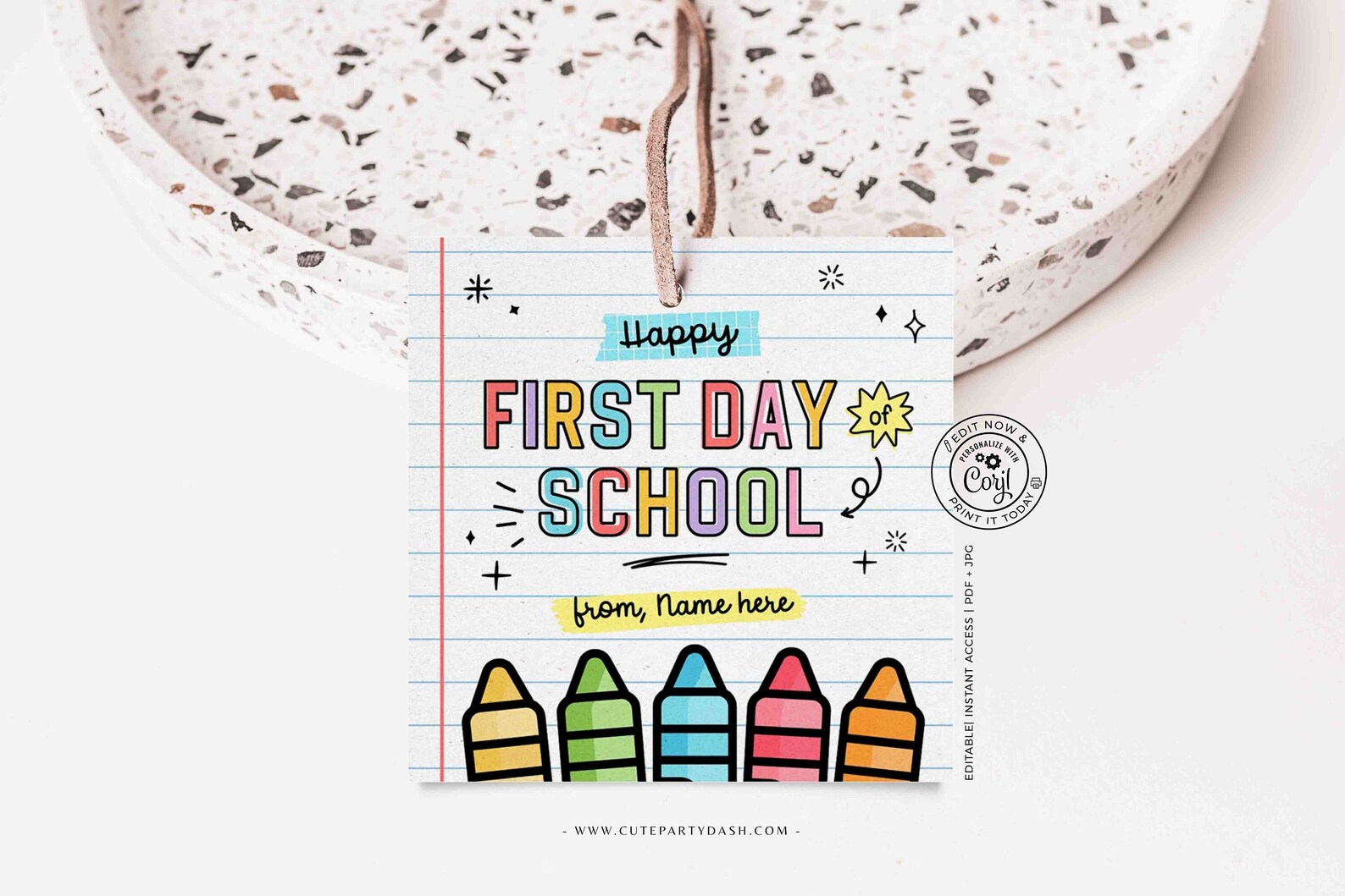 Happy First Day of School Tags INSTANT DOWNLOAD Back to School Gift Tag ...